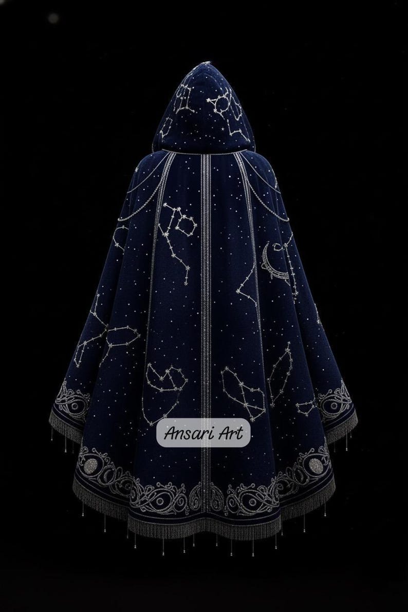 Luxury Celestial Hooded Cloak, Deep Blue Velvet Starlight Robe, Gothic ...