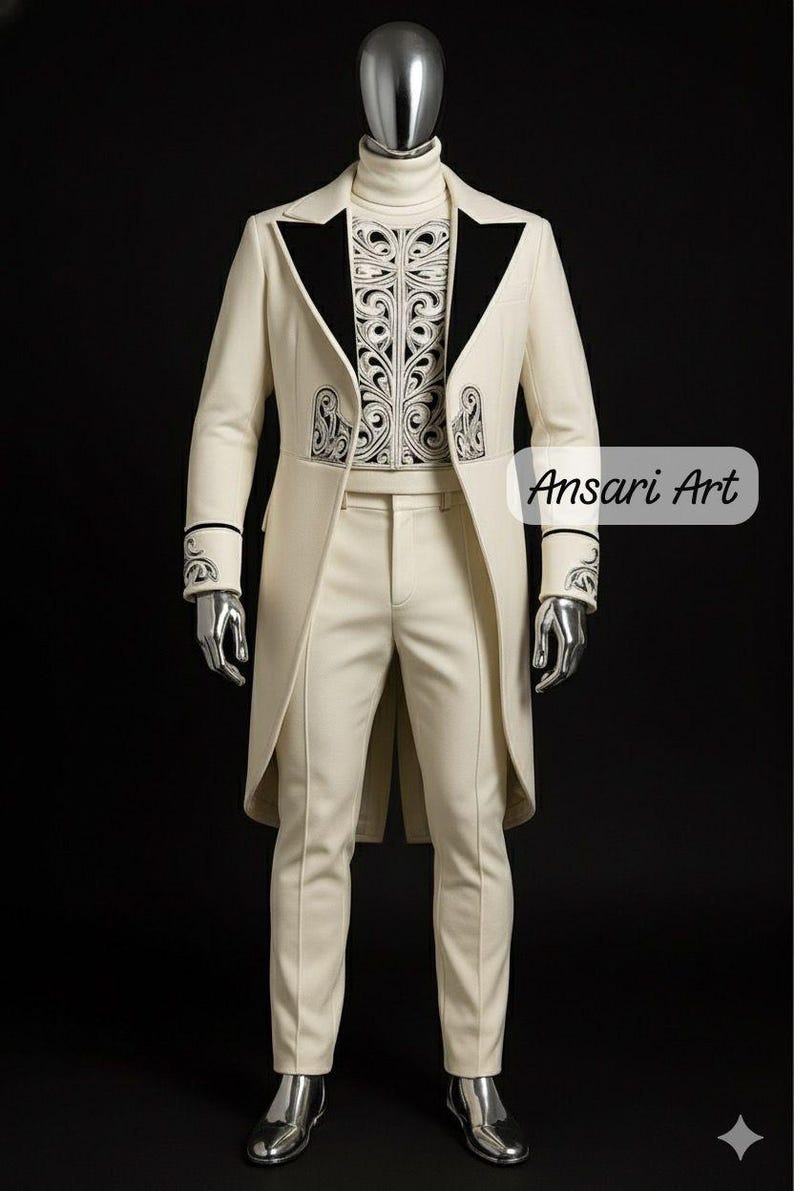 Luxury Cream Groom Suit With Embroidered Detailing & Cape | Regal ...
