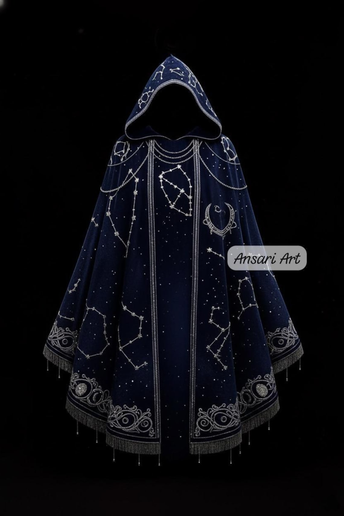 Luxury Celestial Hooded Cloak, Deep Blue Velvet Starlight Robe, Gothic ...