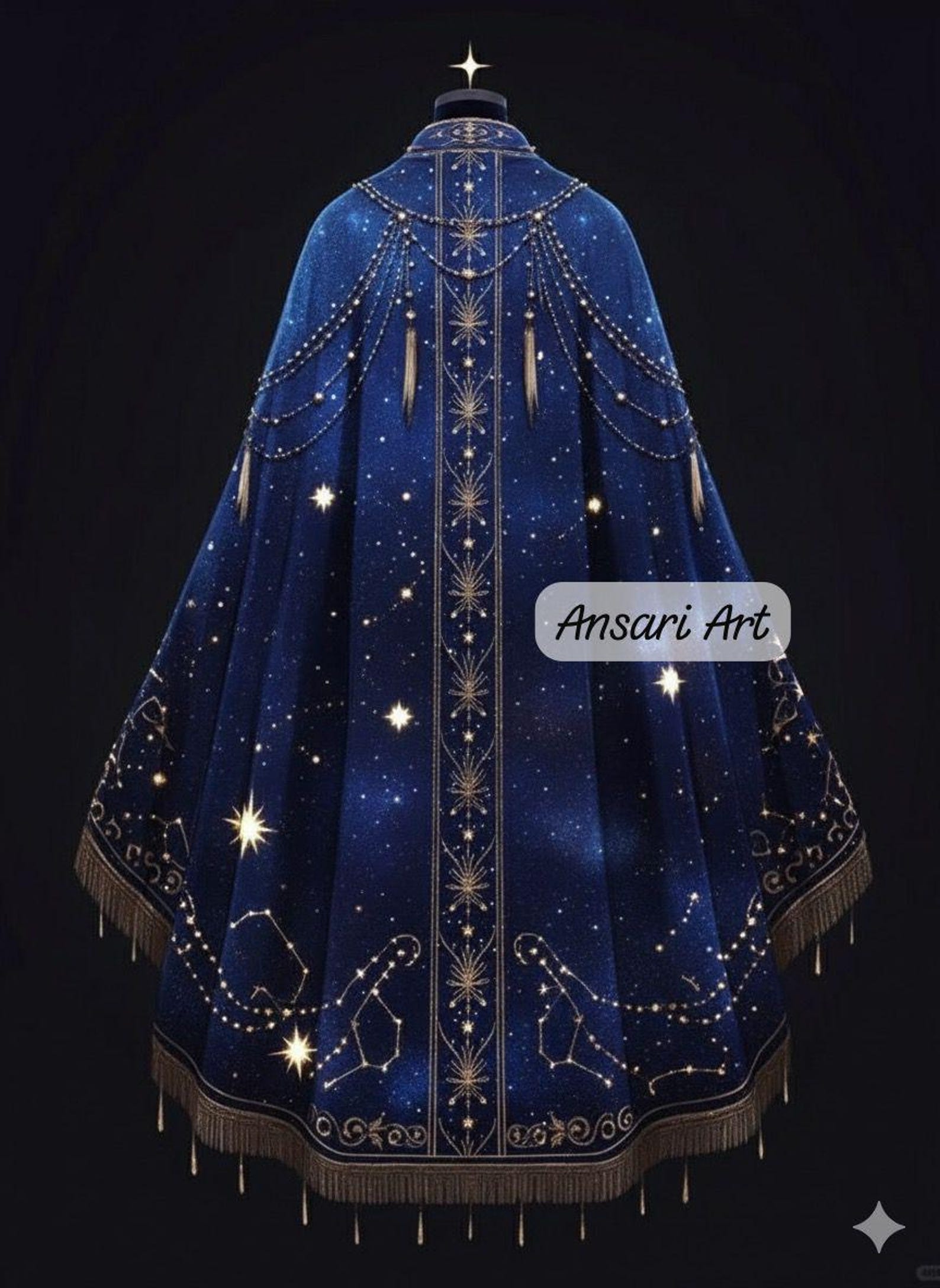 Custom Starry Night Cloak Golden Embroidery Velvet Cape Celestial ...