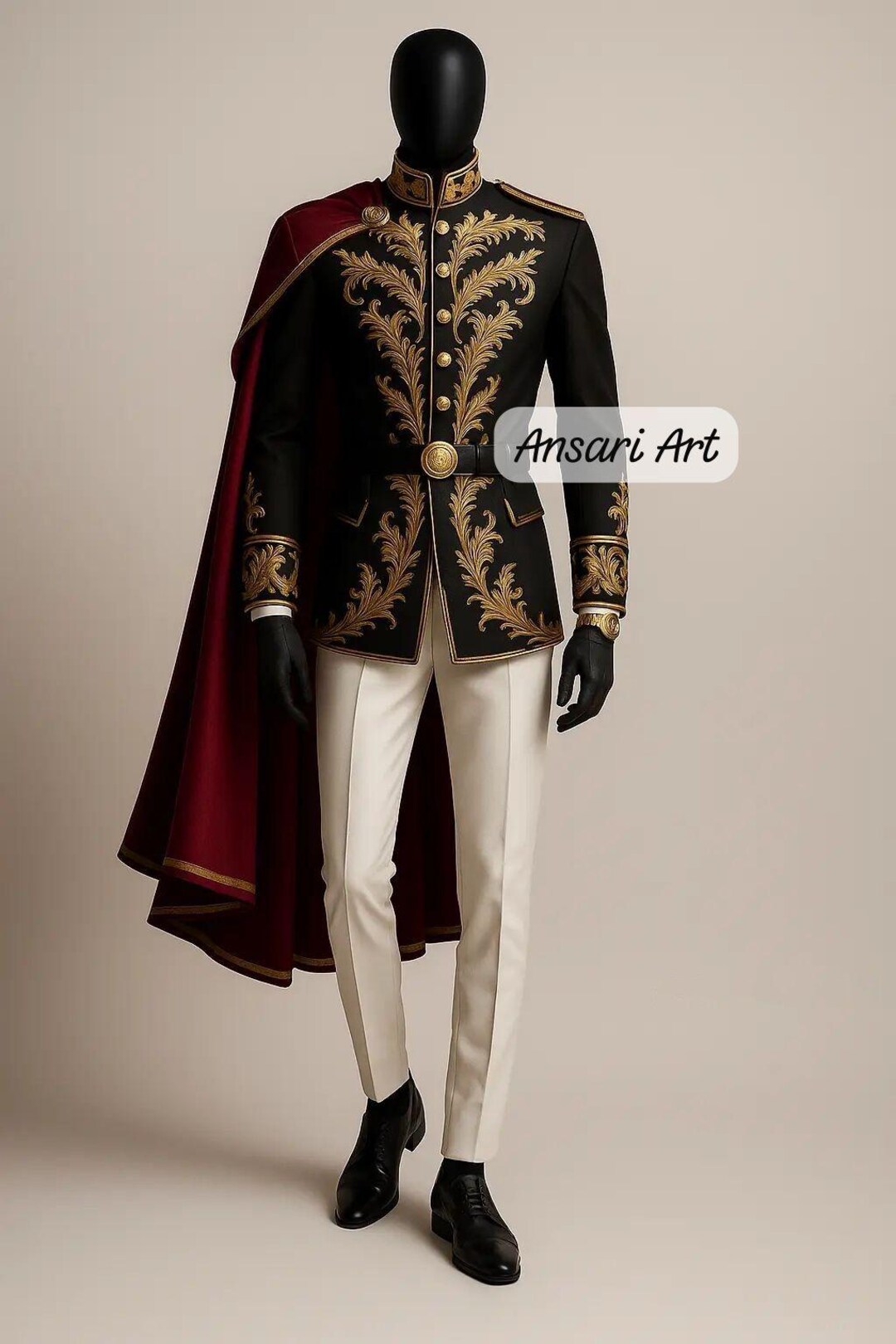 Black Prince Coat With Gold Embroidery, Custom Military Tunic Jacket ...