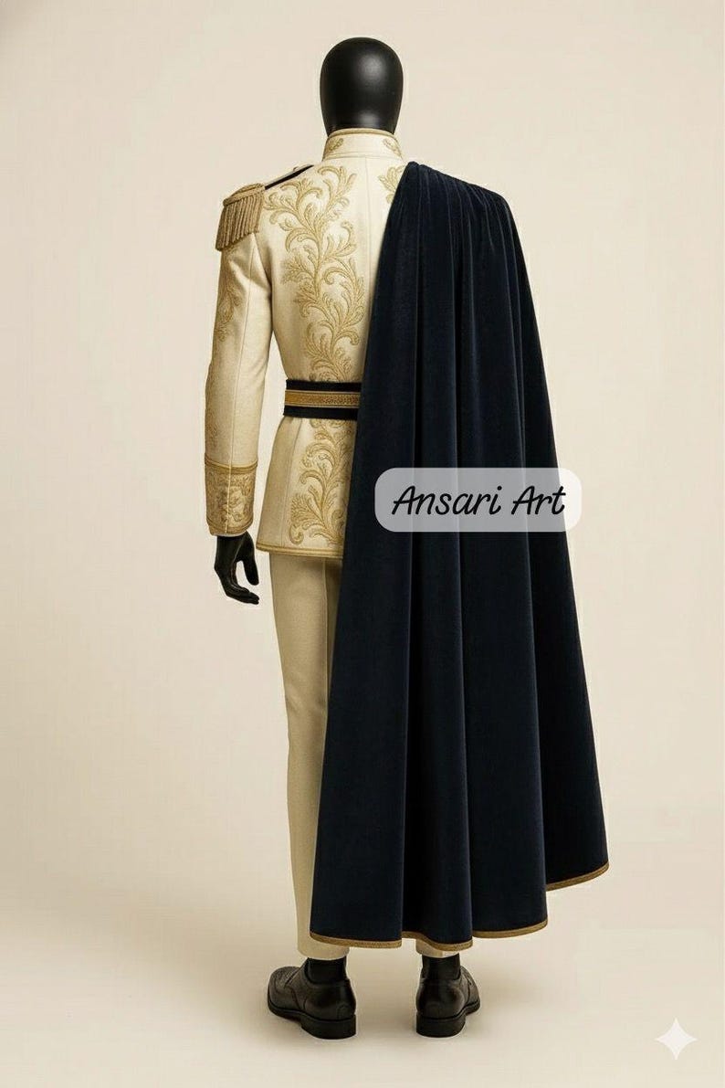 Men Royal Costume. Cream & Gold Embroidered Tunic Suit With Navy Velvet ...