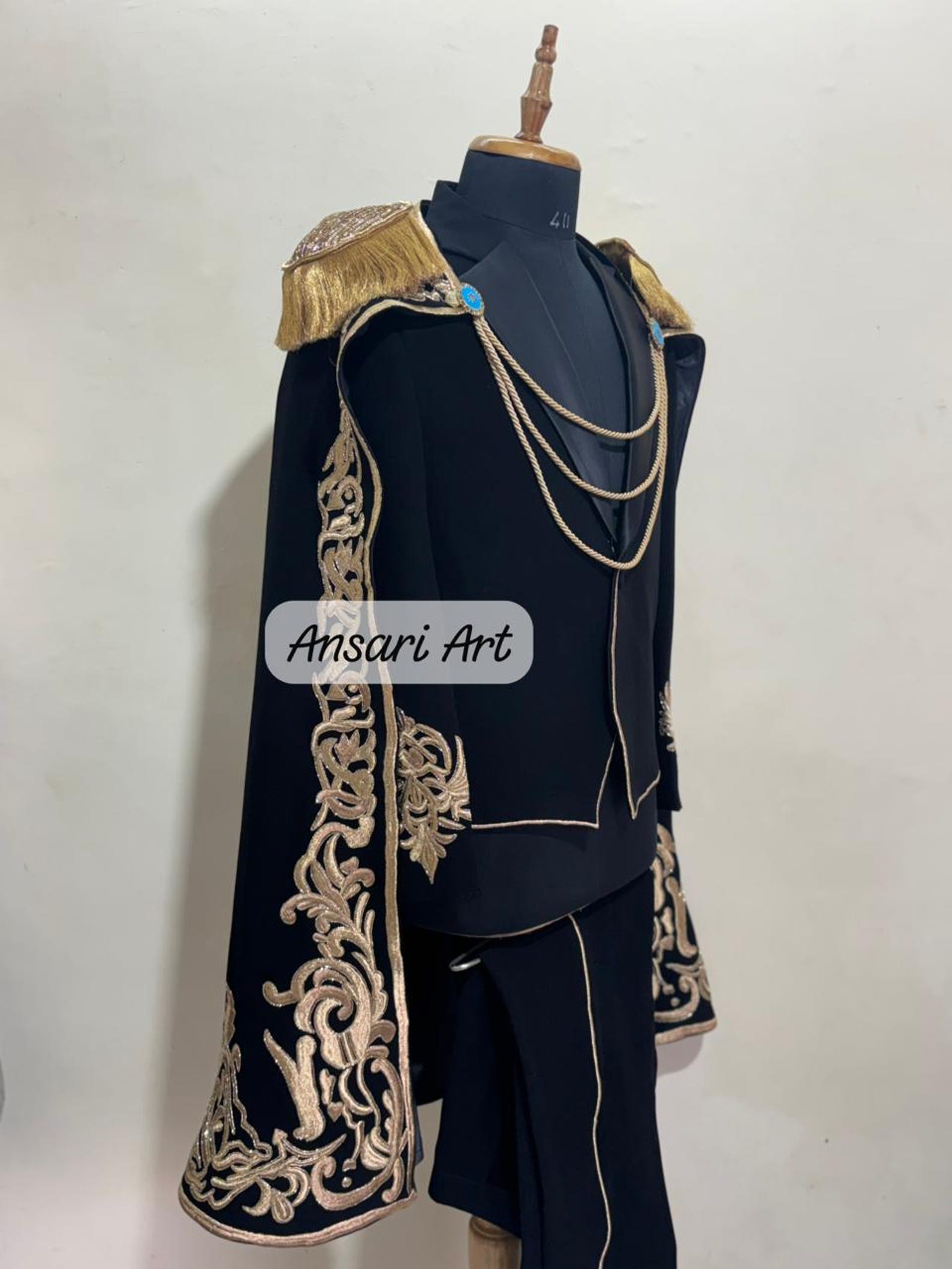 Royal Prince Costume Men, Black and Gold Military Suit, Fantasy King ...