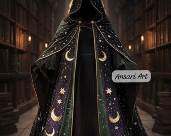 Custom Starry Night Cloak Golden Embroidery Velvet Cape Celestial ...