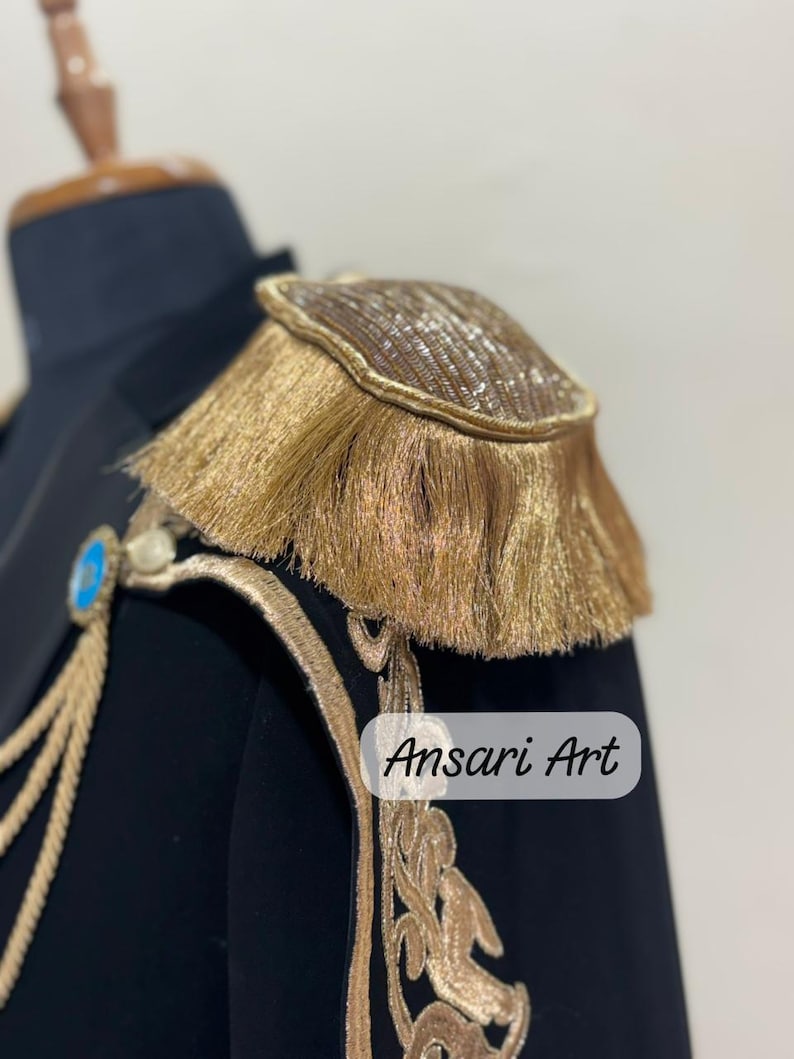 Royal Prince Costume Men, Black and Gold Military Suit, Fantasy King ...