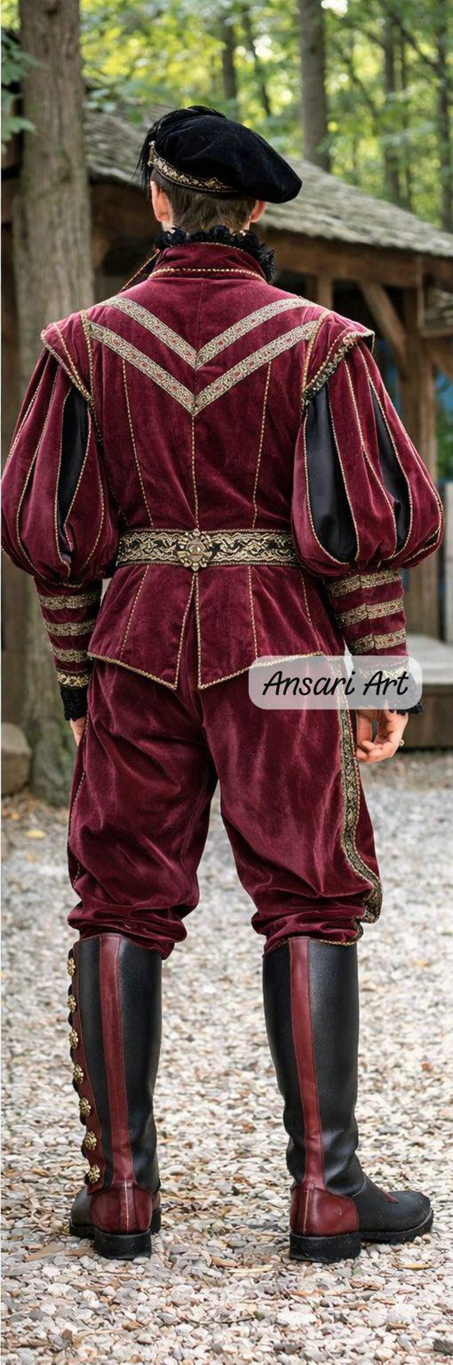 Men Renaissance Medieval Burgundy Velvet Costume | Custom Tudor Noble ...