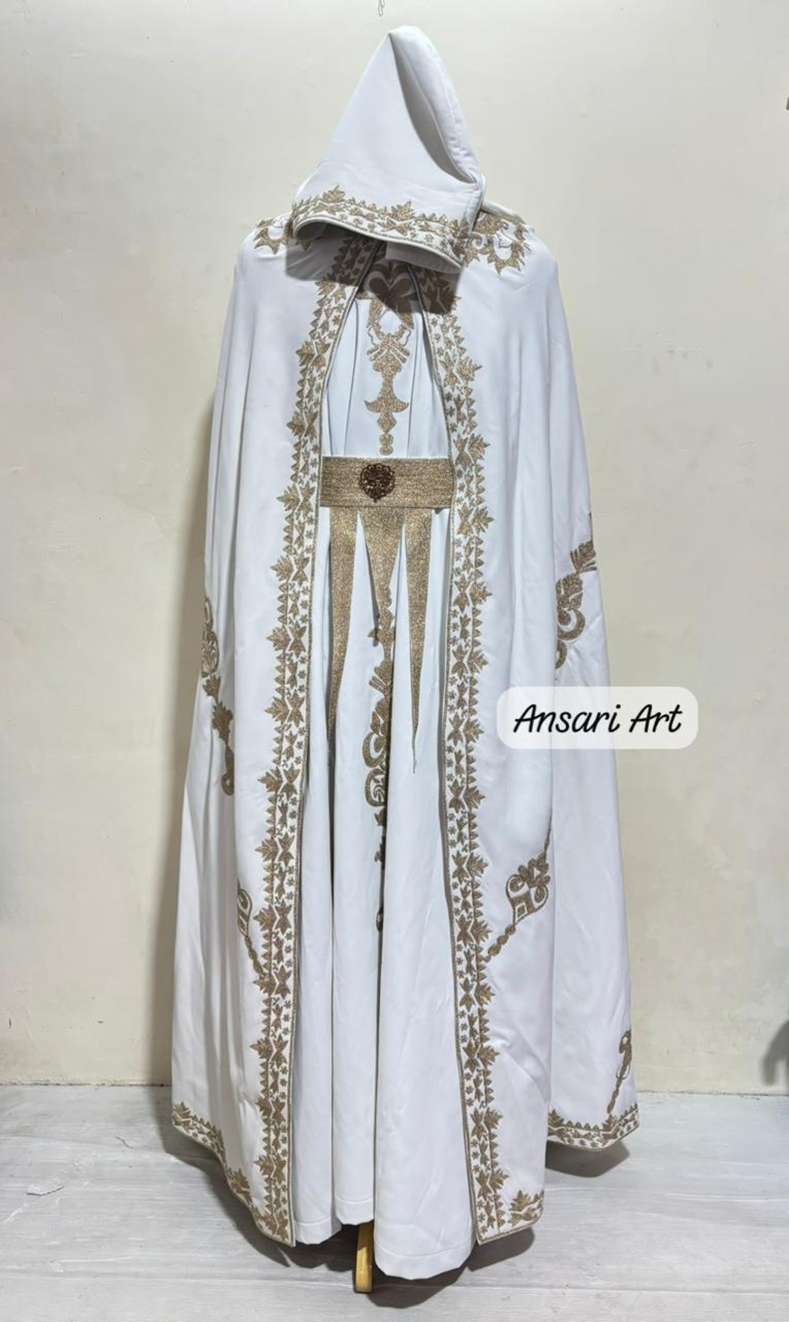 White/ivory Hooded Wedding Cloak With Gold Embroidery | Luxury Winter ...