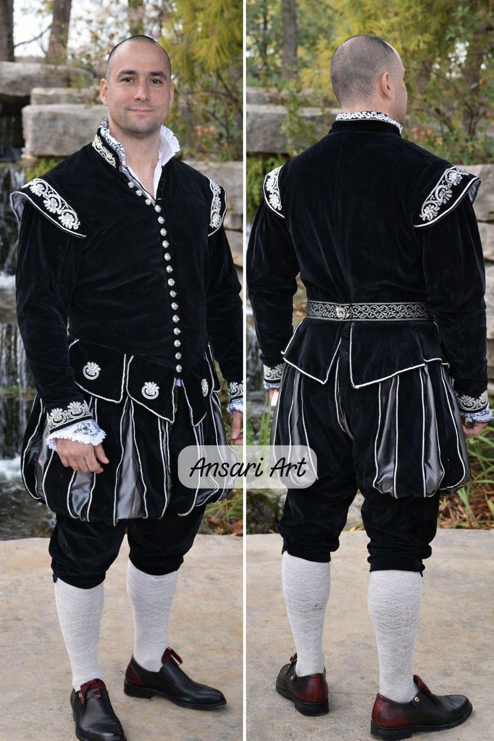 Men Renaissance Medieval Burgundy Velvet Costume | Custom Tudor Noble ...