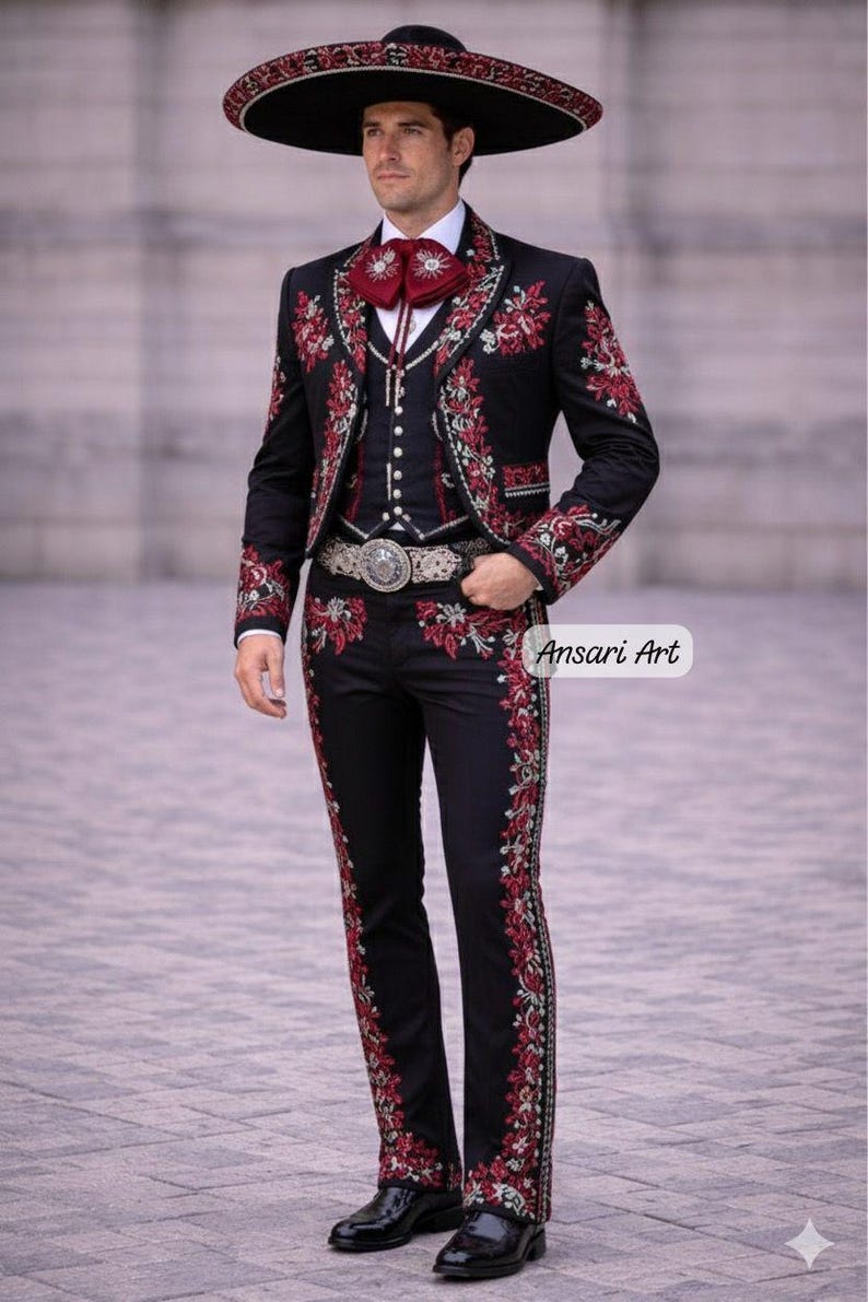 Luxury Charro Suit for Men | Floral Embroidered Mariachi Wedding Suit ...