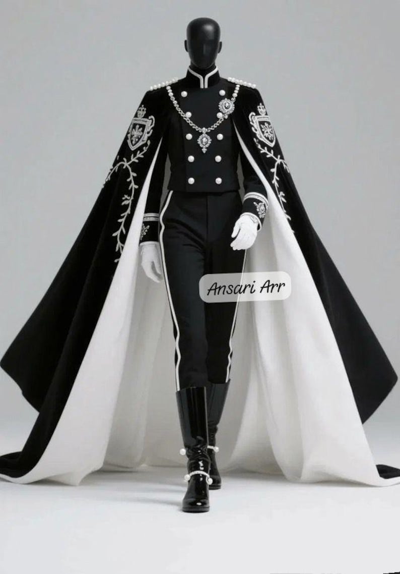Black & White Royal Military Cape, Custom Silver Embroidered Hussar ...