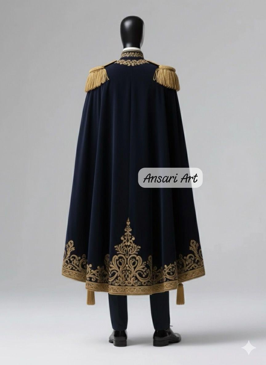Bespoke Royal Military Uniform With Cape | Custom Navy Gold Embroidered ...