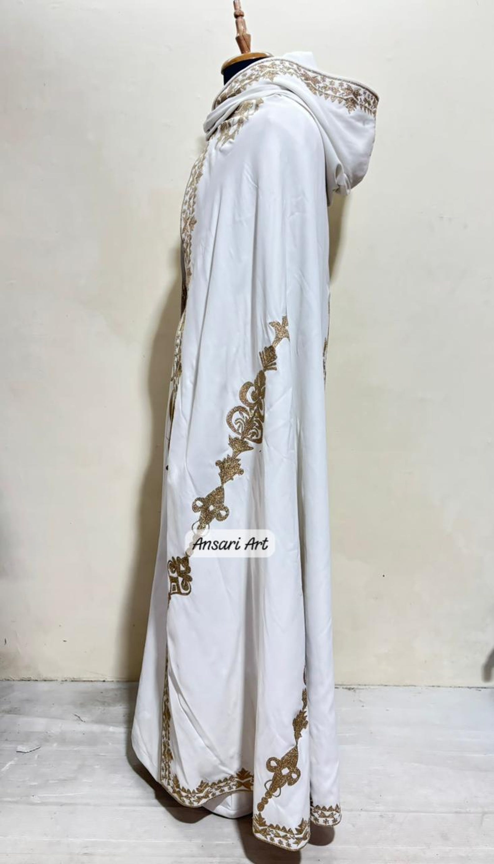 White/ivory Hooded Wedding Cloak With Gold Embroidery | Luxury Winter ...