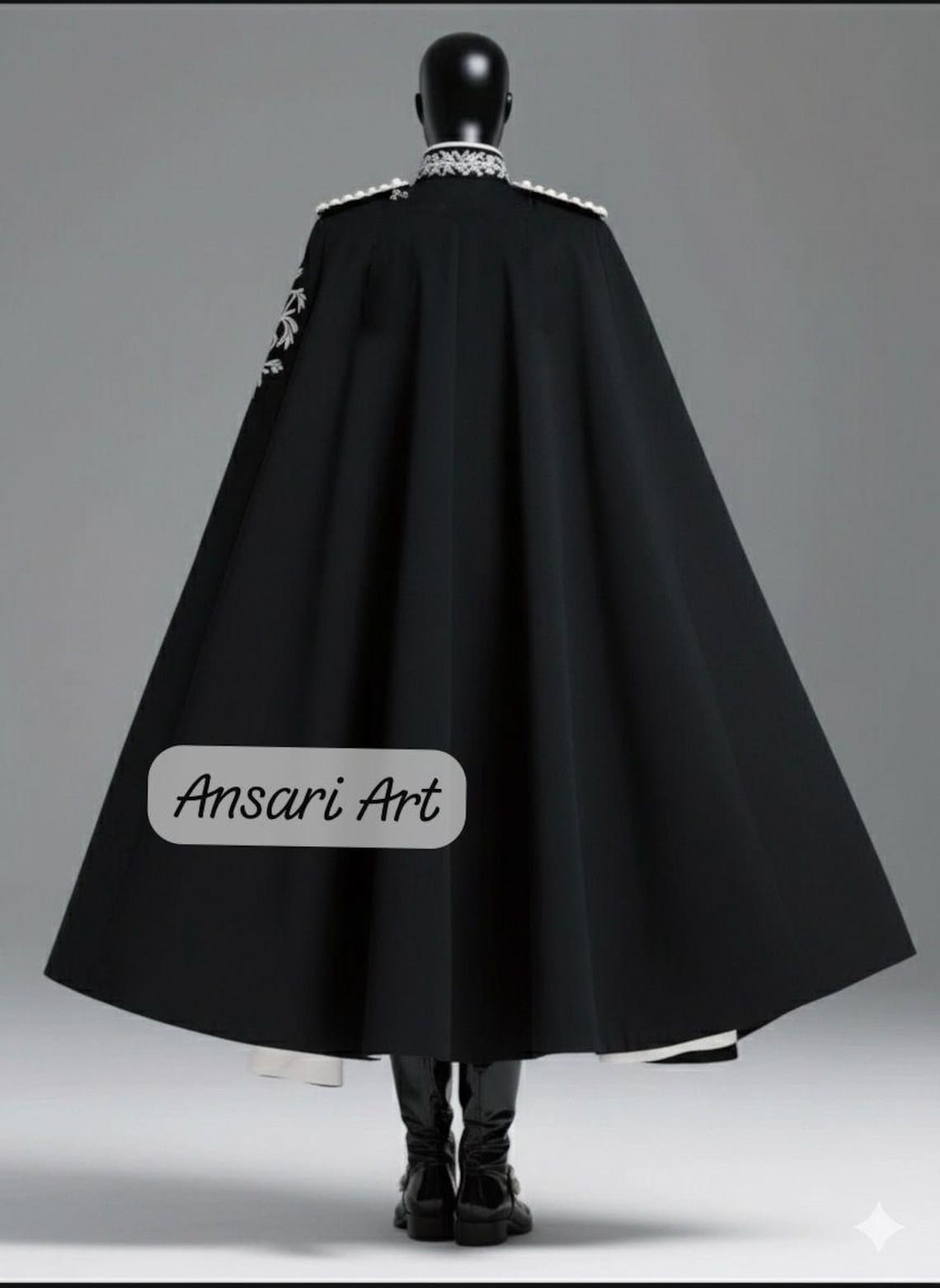 Black & White Royal Military Cape, Custom Silver Embroidered Hussar ...