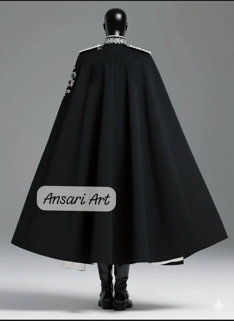 Black & White Royal Military Cape, Custom Silver Embroidered Hussar ...