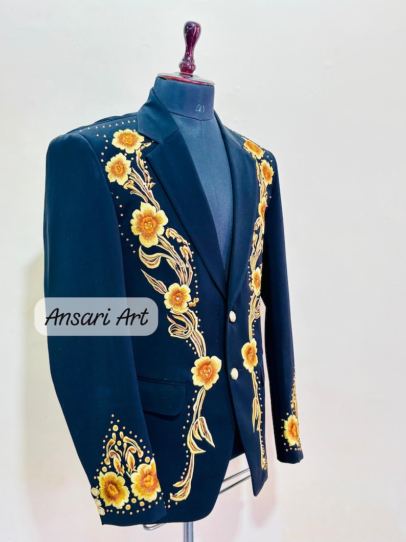 Men Black 2pc Customized Western Nudie Suit Floral & Eagle Embroidered ...