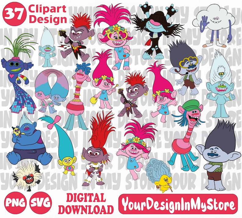 37 Bundle Clipart Trolls Png and SVG Birthday Trolls 3 Design. Birthday ...