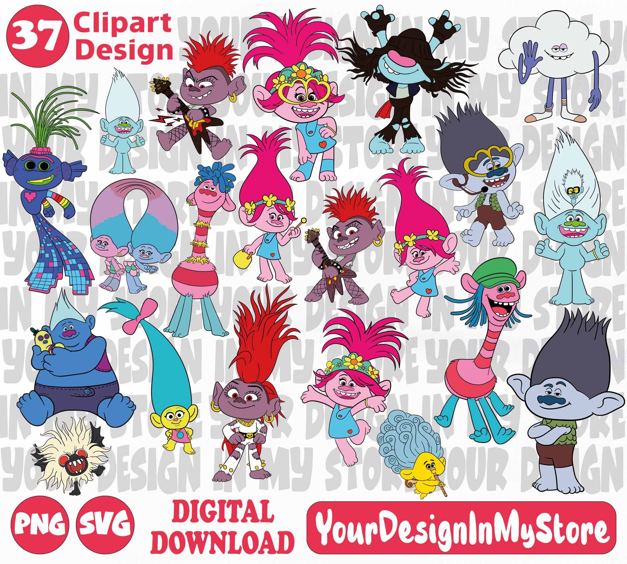 37 Bundle Clipart Trolls Png and SVG Birthday Trolls 3 Design. Birthday ...