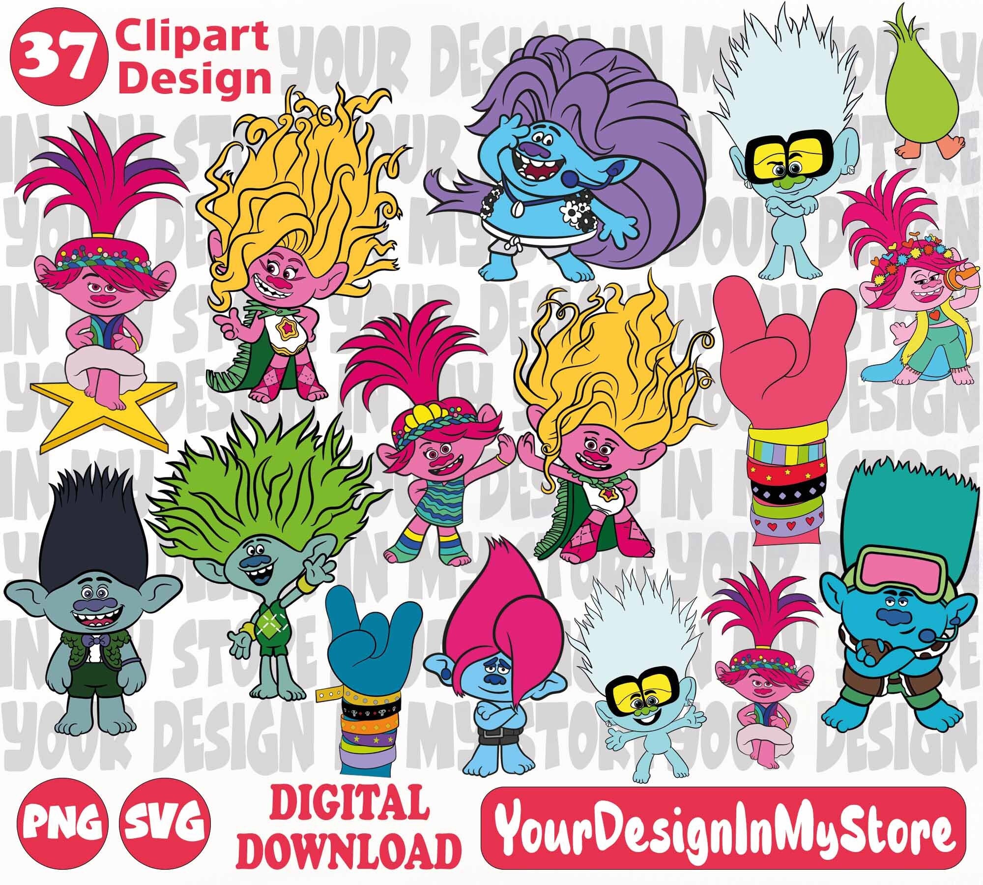 37 Bundle Clipart Trolls Png and SVG Birthday Trolls 3 Design. Birthday ...