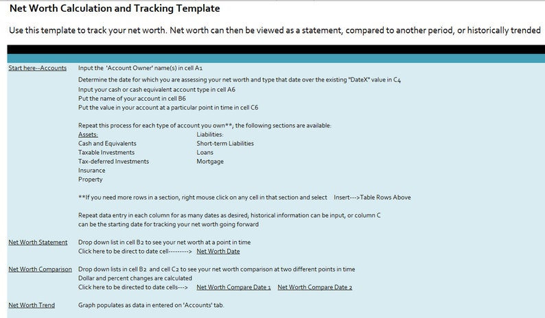 Net Worth Calculation and Tracking Template - Etsy