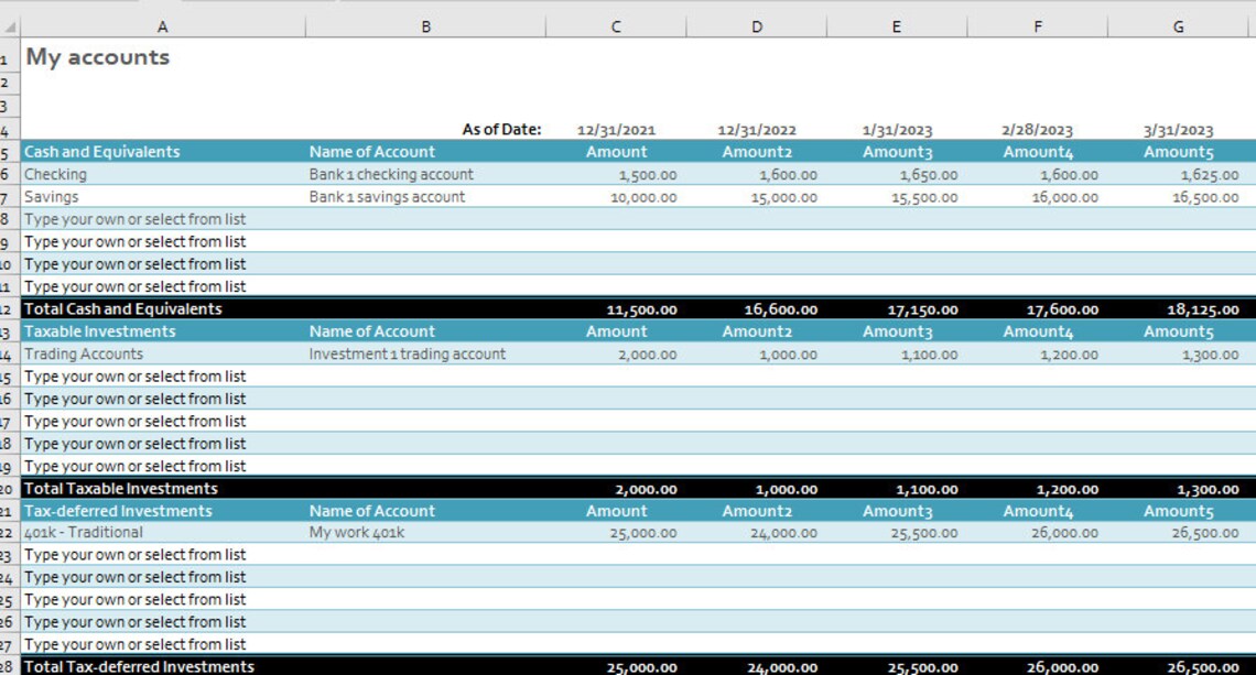 Net Worth Calculation and Tracking Template - Etsy