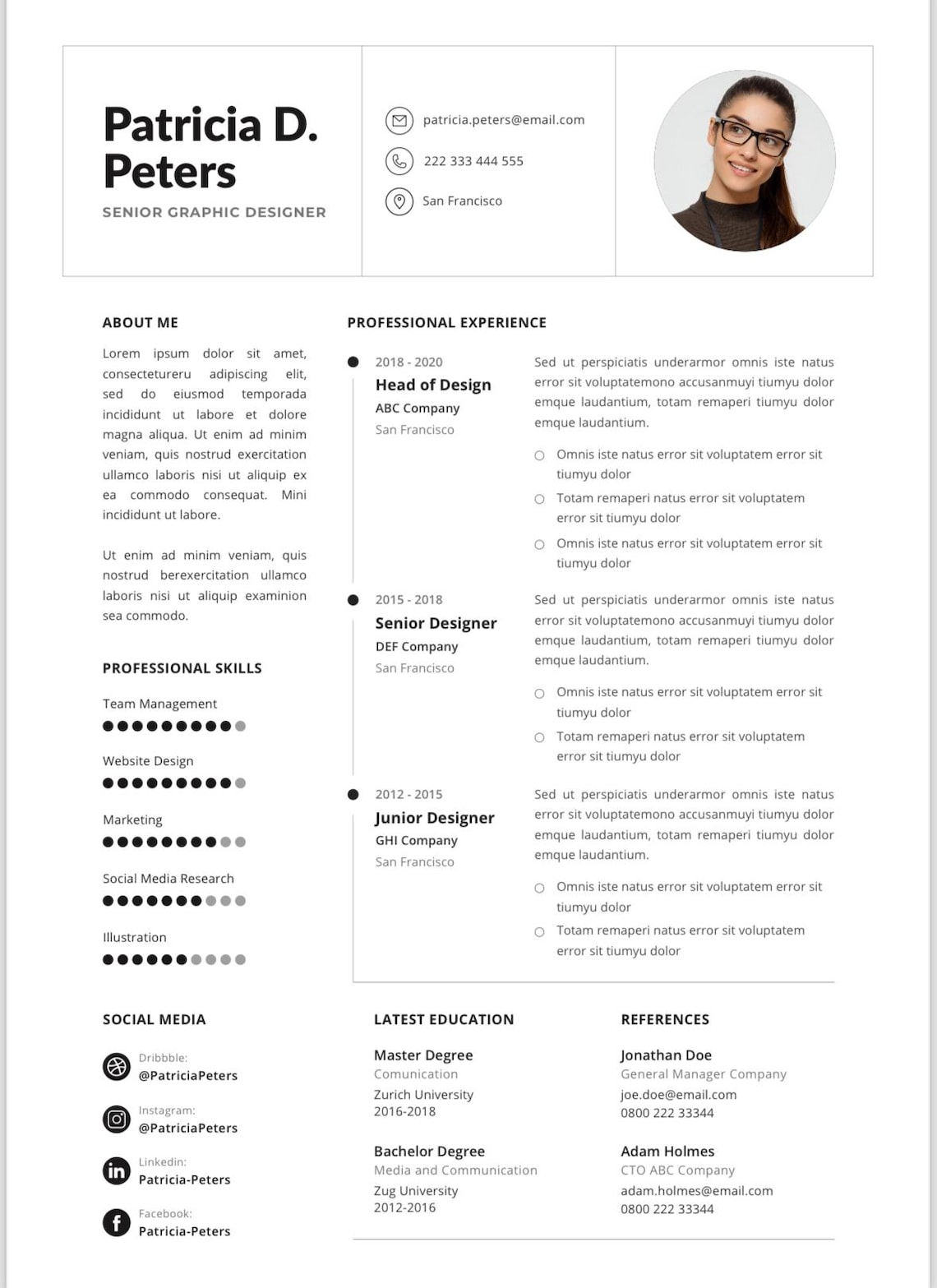 6 Pieces Professional Minimal CV Resume Template, Indesign, Illustrator ...