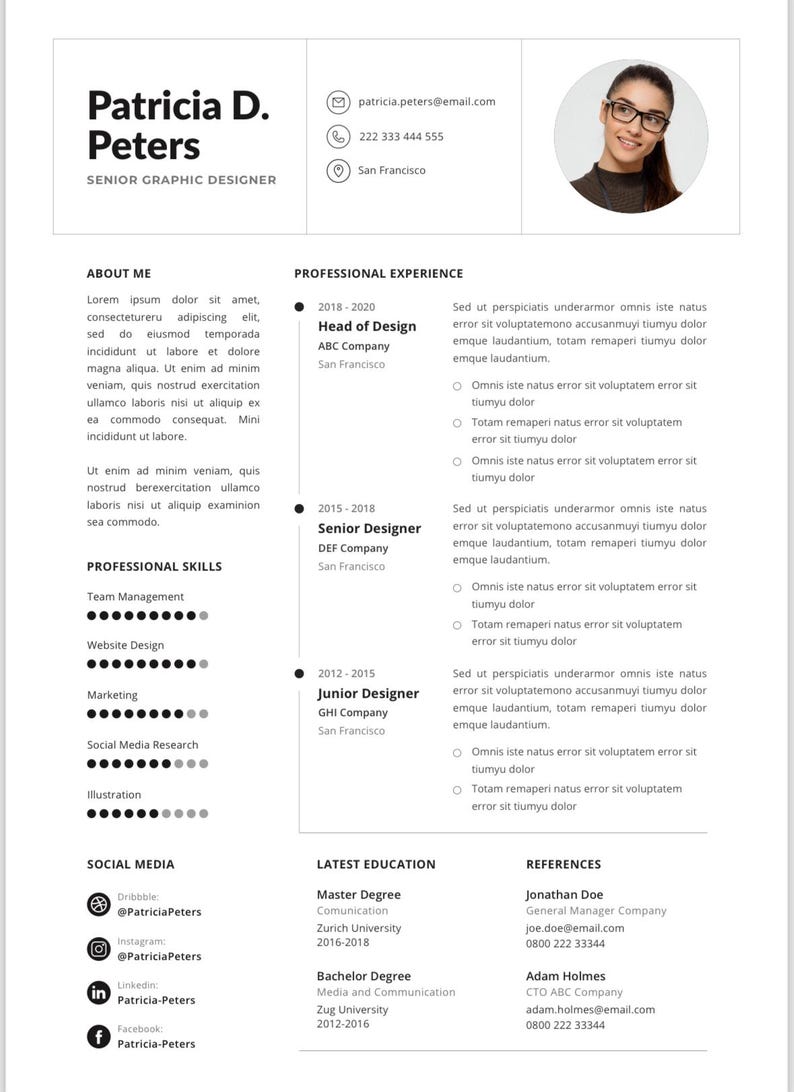 6 Pieces Professional Minimal CV Resume Template, Indesign, Illustrator, Minimalist Best CV ...