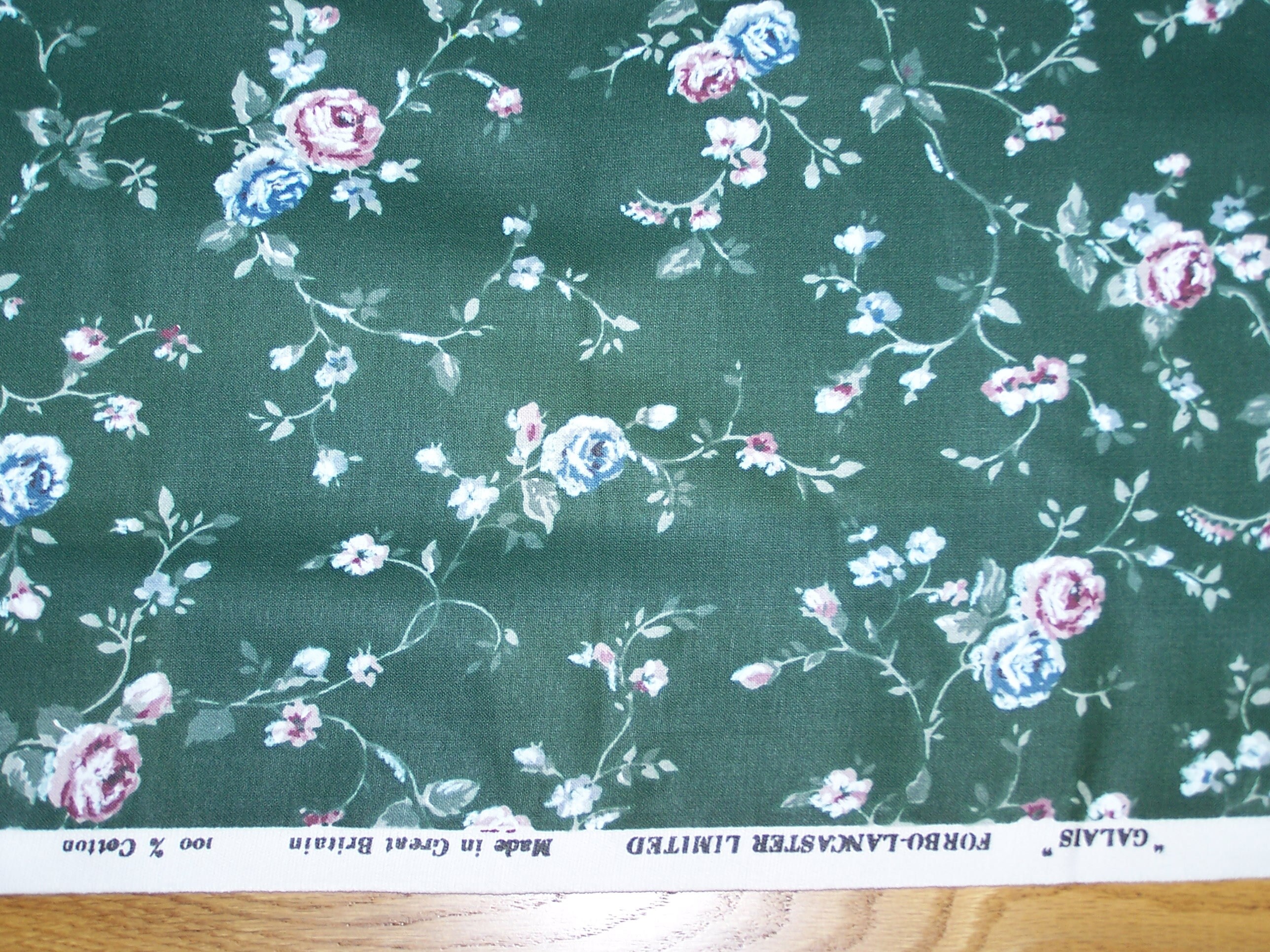 Vintage Forbo 100% Cotton British Racing Green Floral Fabric Clothing ...