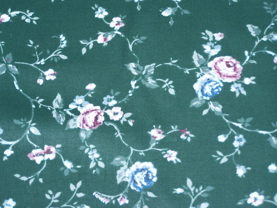 Vintage Forbo 100% Cotton British Racing Green Floral Fabric Clothing ...