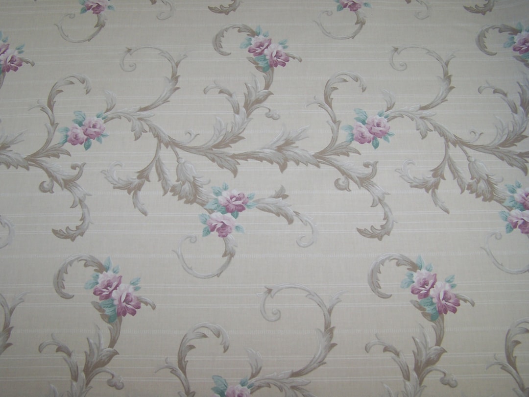 Vintage Forbo 100% Cotton Cream Floral Regency Stripe Fabric Clothing ...