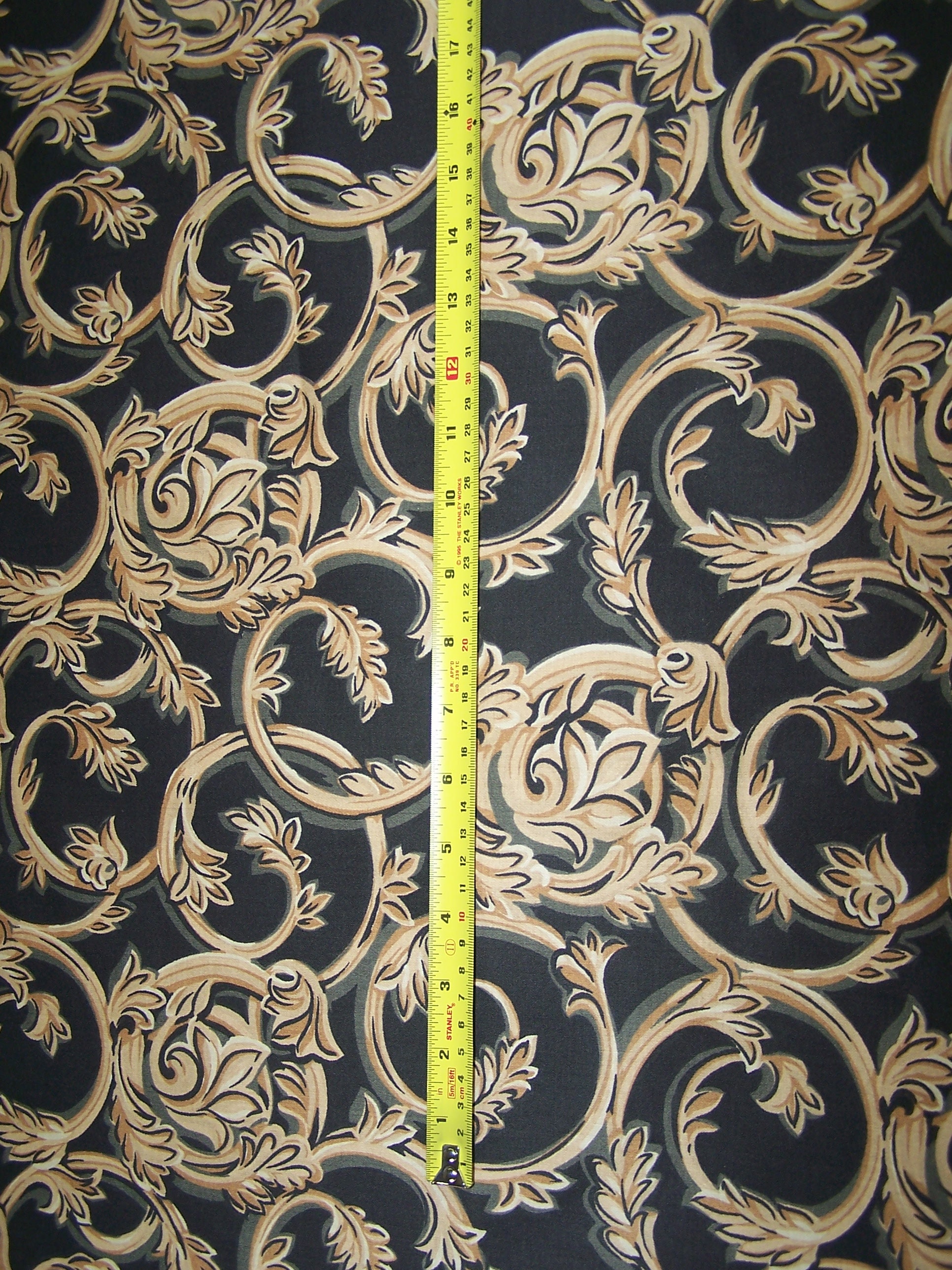 Vintage Forbo 100% Cotton Black & Gold Floral Fabric Clothing Curtains ...