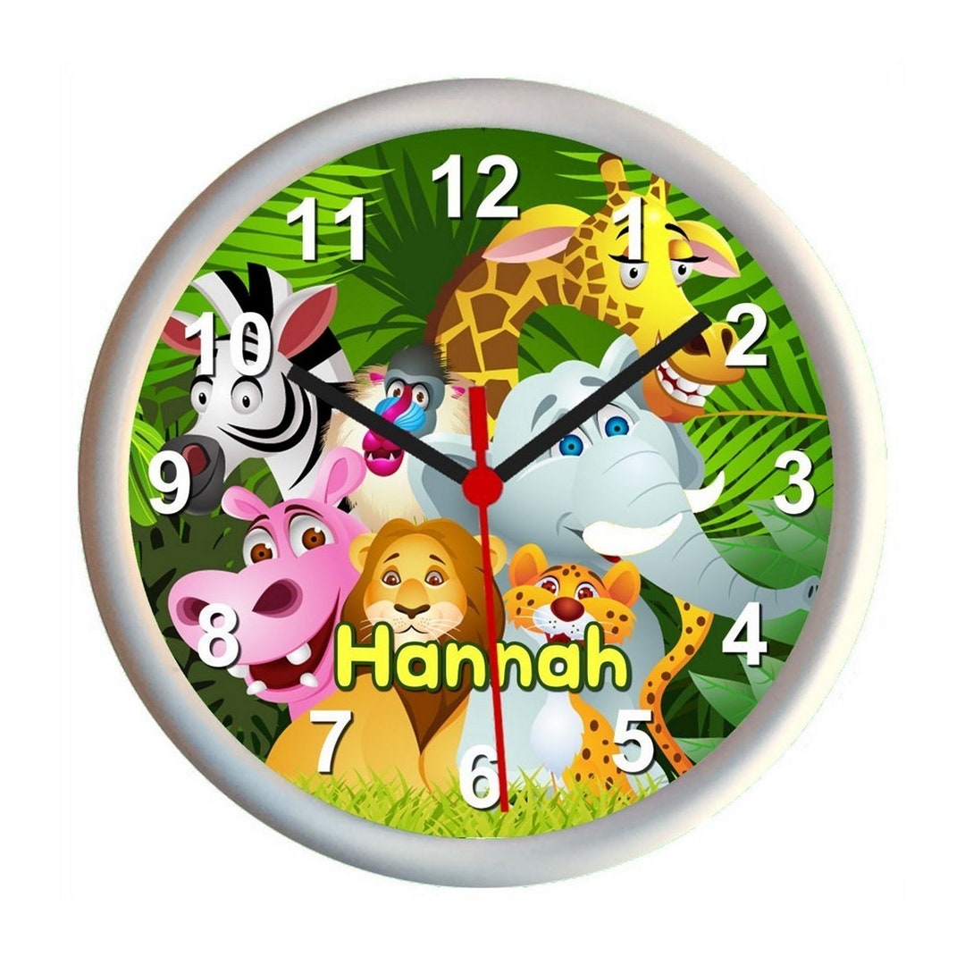 Personalised JUNGLE ANIMALS Childrens Bedroom Wall Clock - Etsy