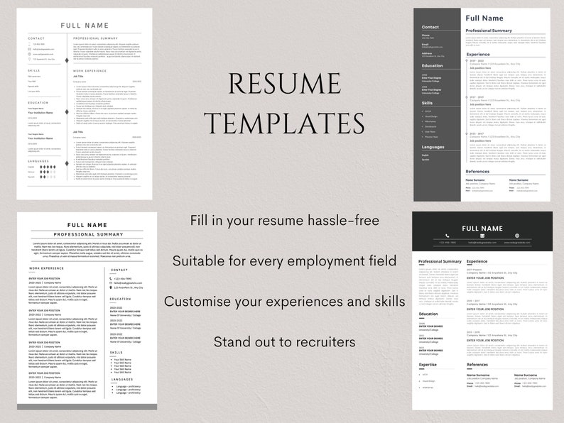 Resume and Cover Letter Template Bundle 4x Resumes and 3x - Etsy