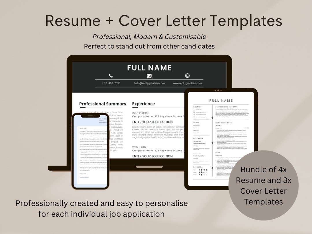 Resume and Cover Letter Template Bundle 4x Resumes and 3x Cover Letters ...