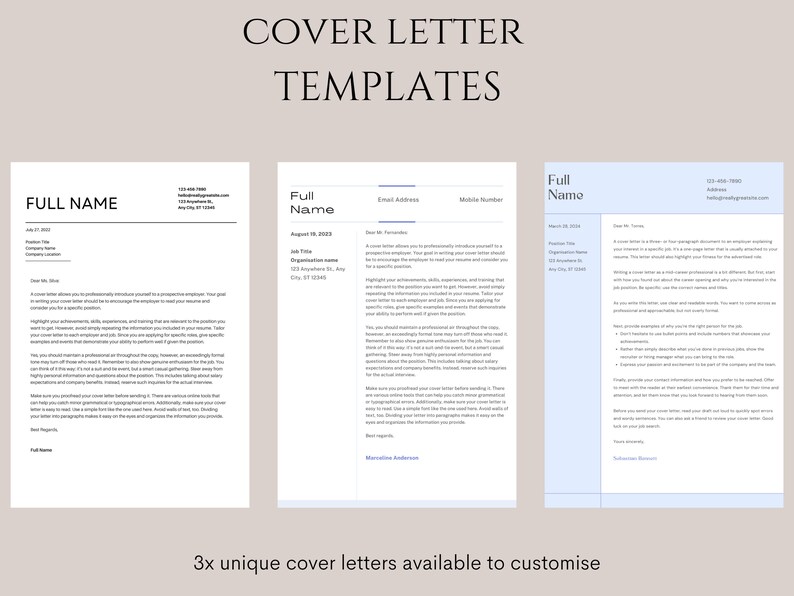 Resume and Cover Letter Template Bundle 4x Resumes and 3x - Etsy