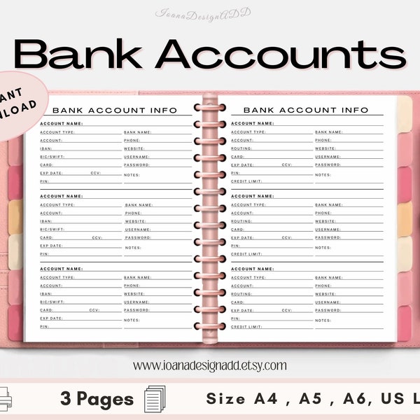 Bank Account List Template - Etsy