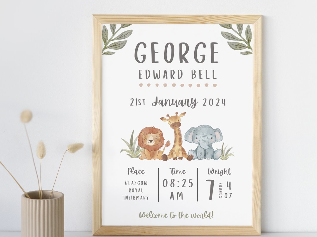 New Baby Personalised Print | Safari Nursery Decor L Safari Print ...
