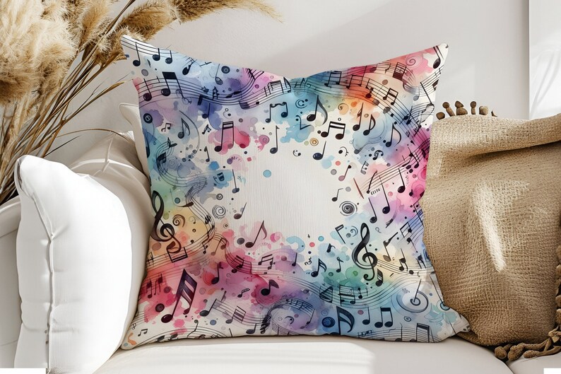 Cheerful Music Notes Pillow Cover, Colorful Decorative Cushion Covers ...