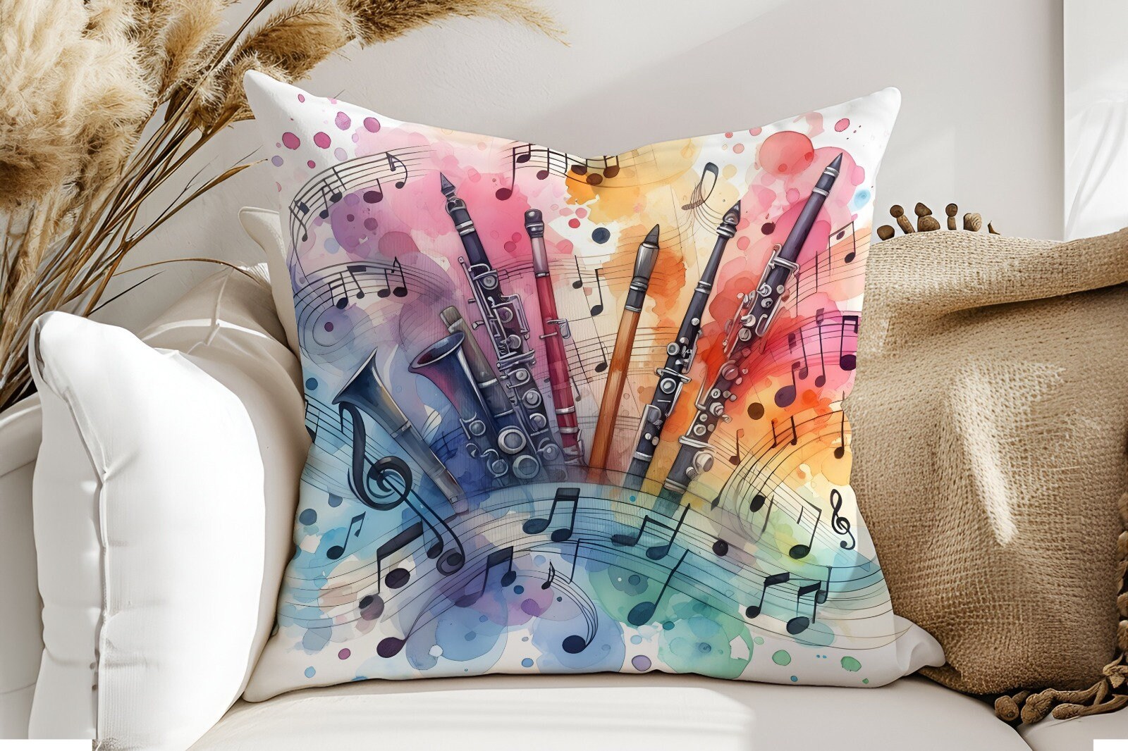 Cheerful Music Notes Pillow Cover, Colorful Decorative Cushion Covers ...
