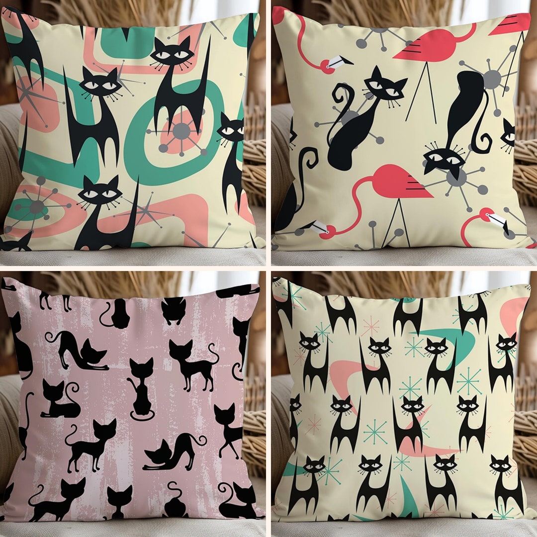 Black Cat Pillow Cover, Cute Cat Throw Pillow Cover, Decorative Custom ...