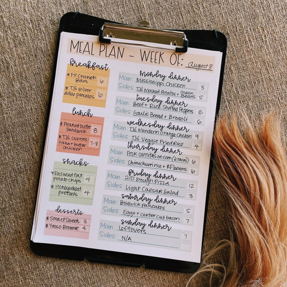 6-in-1 Weekly Meal Planner Printable Meal Plan Weight - Etsy