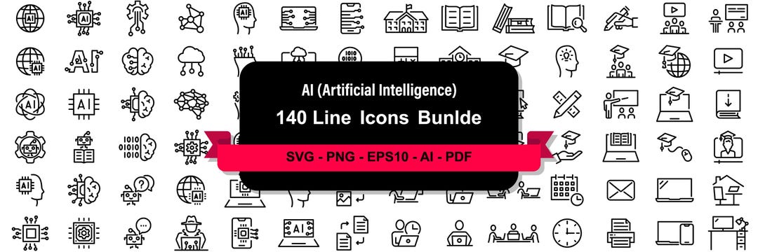 140 AI Line Icons, Vector Pack (svg, Png, Pdf, Eps, Ai Files) Canva ...