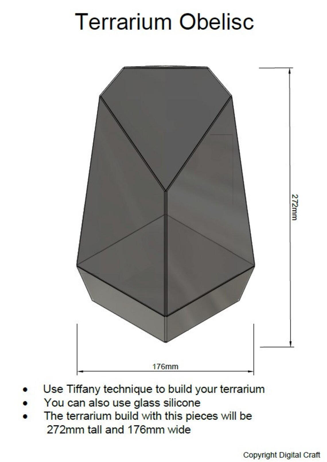 Stained Glass Terrarium Pdf Template. Obelisk Terrarium. - Etsy