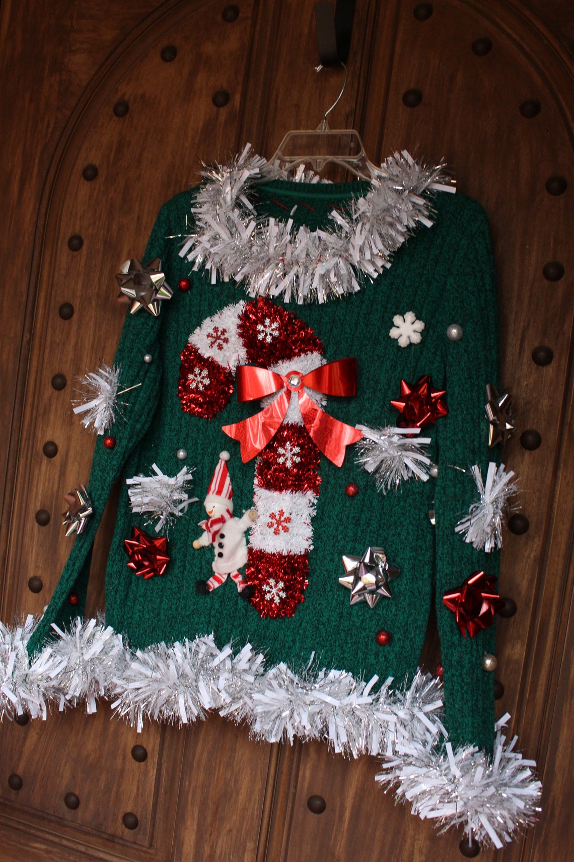 Tacky Christmas Sweater, Women's Medium, Candy Cane & Garland, Handmade ...