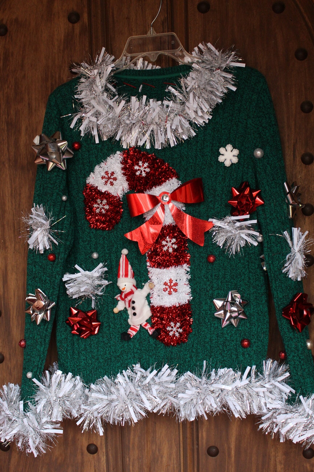 Tacky Christmas Sweater, Women's Medium, Candy Cane & Garland, Handmade ...