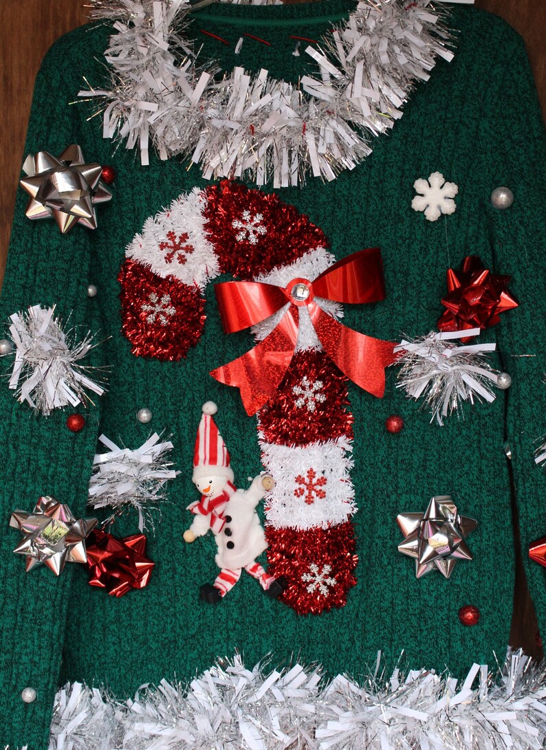 Tacky Christmas Sweater, Women's Medium, Candy Cane & Garland, Handmade ...