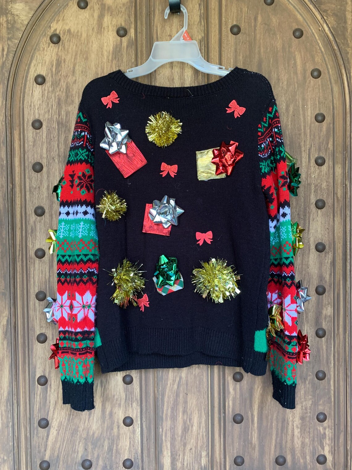 Handmade Tacky Ugly Christmas Sweater, Women, Small, Garland Trim, Foo ...