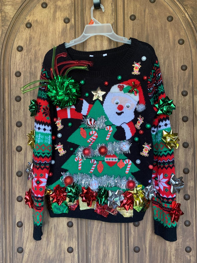 Handmade Tacky Ugly Christmas Sweater, Women, Small, Garland Trim, Foo ...