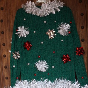 Tacky Christmas Sweater, Women's Medium, Candy Cane & Garland, Handmade ...