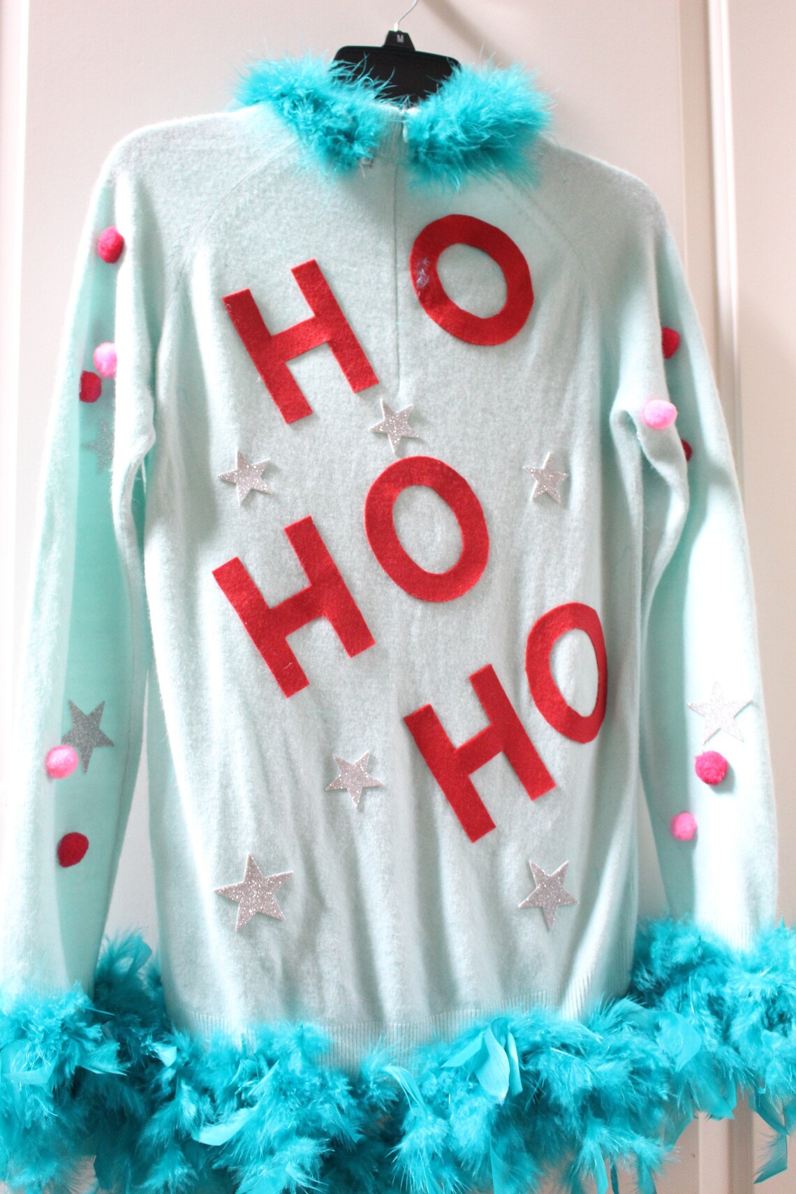Handmade Tacky Ugly Christmas Sweater, Present, Womens, Feather Boa ...