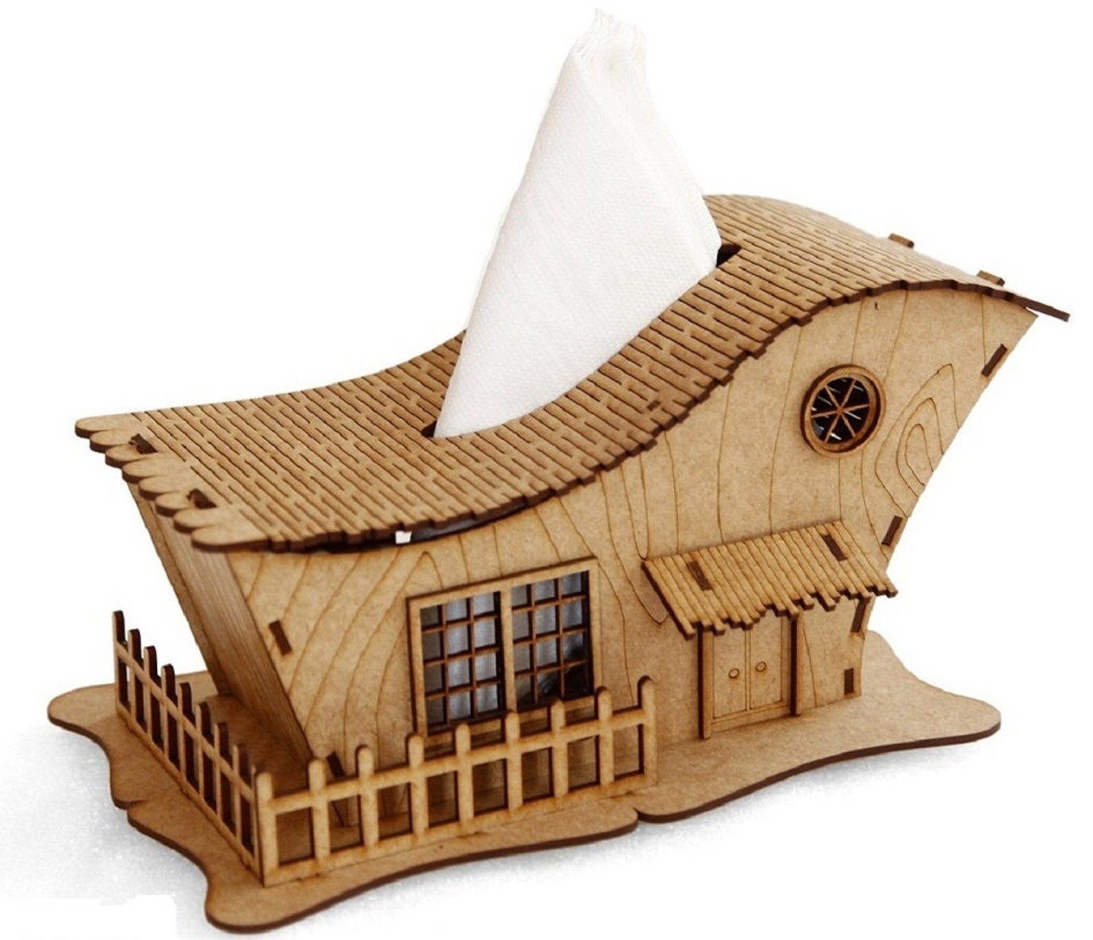 Aesthetic Hut Facial Square Tissue Box House Wood, Decorative Tissue ...